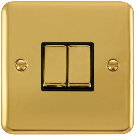Curved Polished Brass 10A 2 Gang 2 Way Ingot Light Switch - Black Trim ...