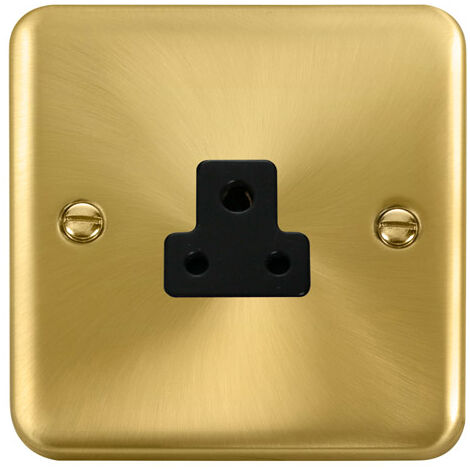 Curved Satin / Brushed Brass 1 Gang 2A Round Pin Socket - Black Trim ...