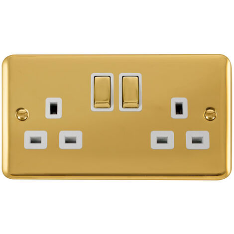 Curved Polished Brass 2 Gang 13A DP Ingot Twin Double Switched Plug ...