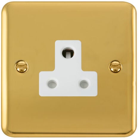Curved Polished Brass 1 Gang 5A Round Pin Socket - White Trim - SE Home