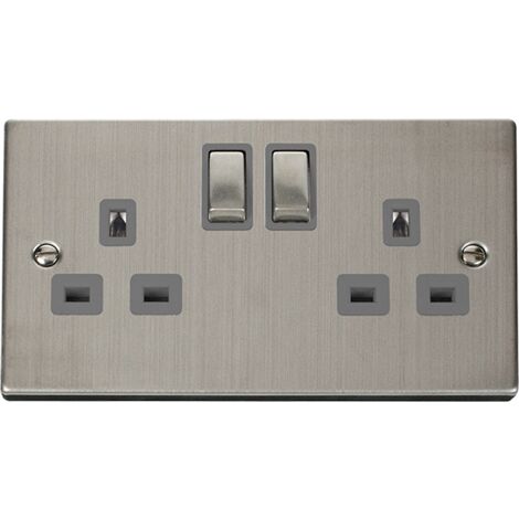 Stainless Steel 2 Gang 13A DP Ingot Twin Double Switched Plug Socket ...