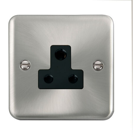 Curved Satin / Brushed Chrome 1 Gang 5A Round Pin Socket - Black Trim ...