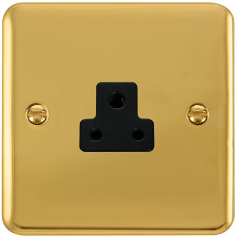 Curved Polished Brass 1 Gang 2A Round Pin Socket - Black Trim - SE Home