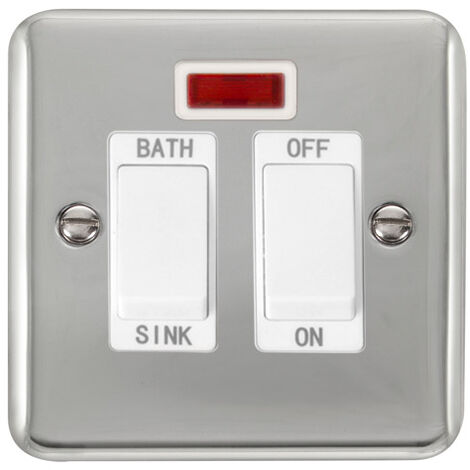 Curved Polished Chrome 20A DP Sink/bath Switch - White Trim - SE Home
