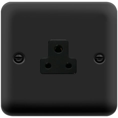 Curved Matt Black 1 Gang 2A Round Pin Socket - Black Trim - SE Home
