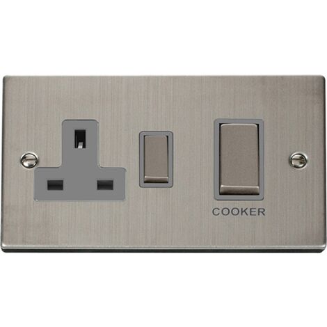 Stainless Steel Cooker Control Ingot 45A With 13A Switched Plug Socket ...