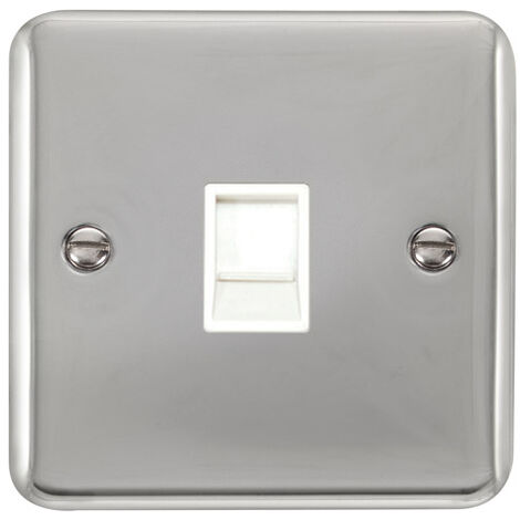 Curved Polished Chrome Rj11 Socket - White Trim - SE Home