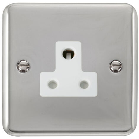 Curved Polished Chrome 1 Gang 5A Round Pin Socket - White Trim - SE Home