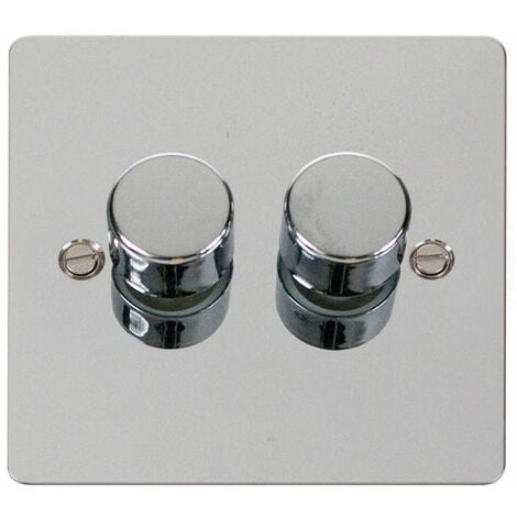 Flat Plate Polished Chrome 2 Gang 2 Way LED 100W Trailing Edge Dimmer ...