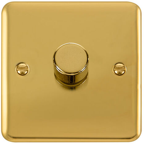 Curved Polished Brass 1 Gang 2 Way LED 100W Trailing Edge Dimmer Light ...