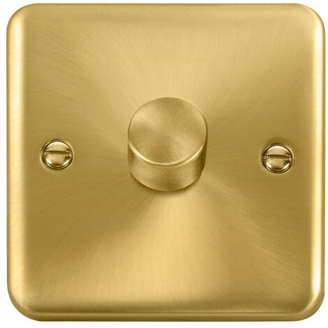 Curved Satin / Brushed Brass 1 Gang 2 Way LED 100W Trailing Edge Dimmer ...