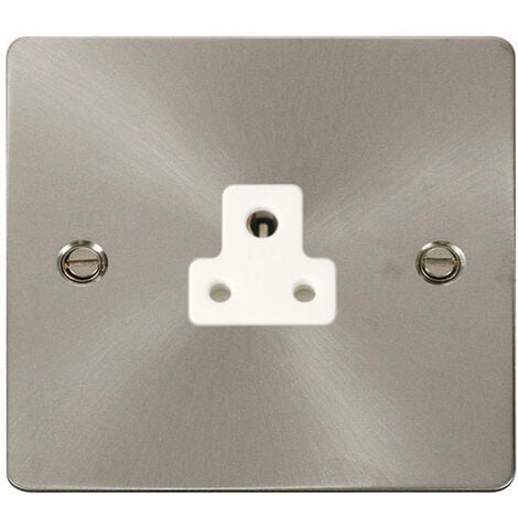 Flat Plate Satin / Brushed Chrome 1 Gang 2A Round Pin Socket - White ...