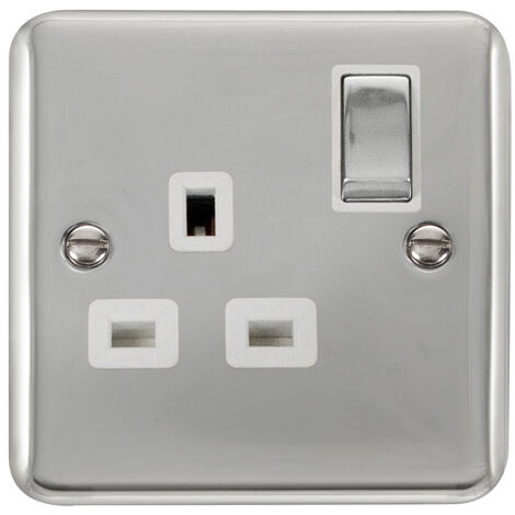 Curved Polished Chrome 1 Gang 13A DP Ingot Switched Plug Socket - White ...