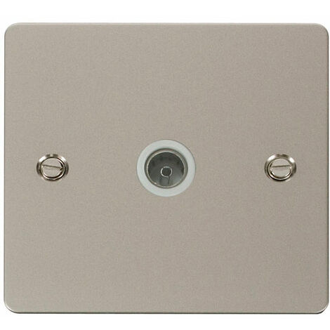 Flat Plate Pearl Nickel 1 Gang Single Coaxial TV Socket - White Trim ...