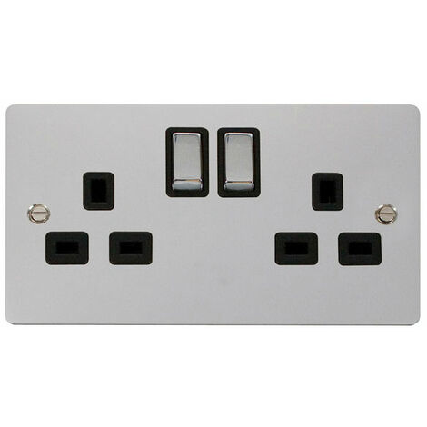 Flat Plate Polished Chrome 2 Gang 13A DP Ingot Twin Double Switched ...