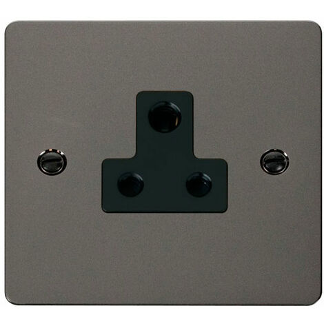Flat Plate Black Nickel 1 Gang 5A Round Pin Socket - Black Trim - SE Home