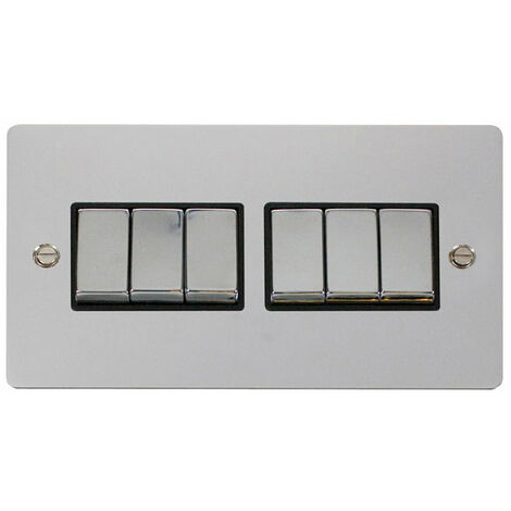 Flat Plate Polished Chrome 10A 6 Gang 2 Way Ingot Light Switch - Black ...