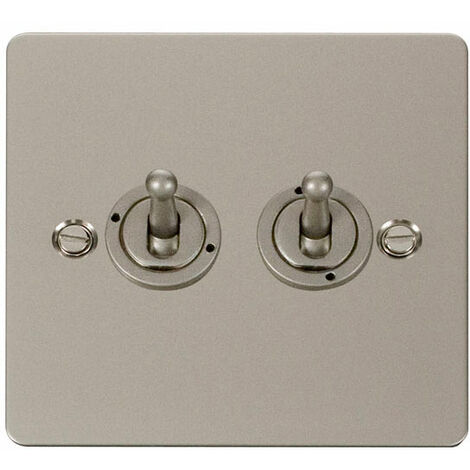 Flat Plate Pearl Nickel 2 Gang 2 Way 10AX Toggle Light Switch - SE Home