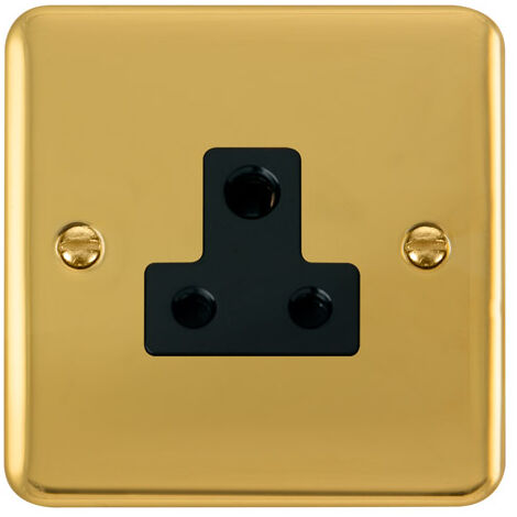 Curved Polished Brass 1 Gang 5A Round Pin Socket - Black Trim - SE Home