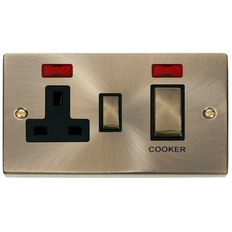 Antique Brass Cooker Control Ingot 45A With 13A Switched Plug Socket ...