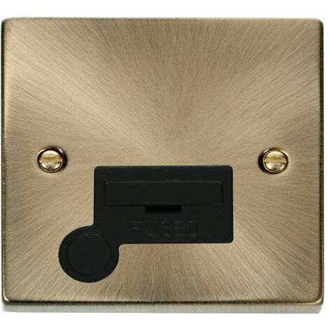 Antique Brass 13A Fused Connection Unit With Flex - Black Trim - SE Home