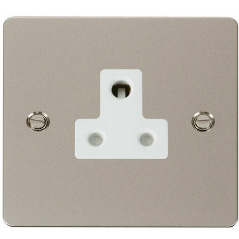 Flat Plate Pearl Nickel 1 Gang 5A Round Pin Socket - White Trim - SE Home