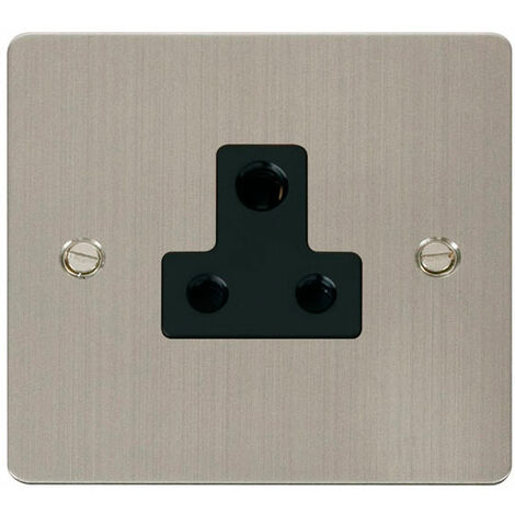 Flat Plate Stainless Steel 1 Gang 5A Round Pin Socket - Black Trim - SE ...