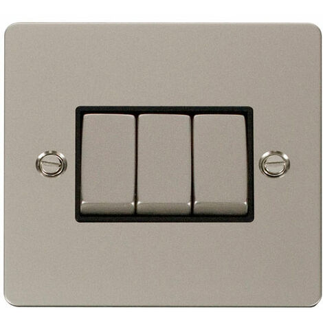 Flat Plate Pearl Nickel 10A 3 Gang 2 Way Ingot Light Switch - Black ...