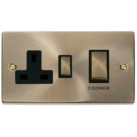 Antique Brass Cooker Control Ingot 45A With 13A Switched Plug Socket ...
