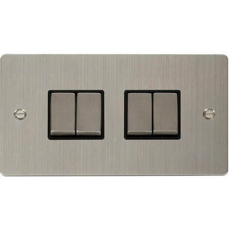 Flat Plate Stainless Steel 10A 4 Gang 2 Way Ingot Light Switch - Black ...