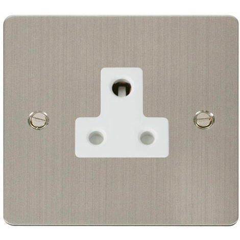 Flat Plate Stainless Steel 1 Gang 5A Round Pin Socket - White Trim - SE ...