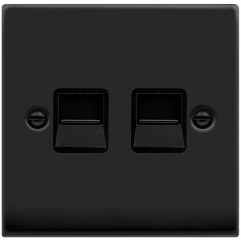 Matt Black Secondary Telephone Twin Socket - Black Trim - SE Home