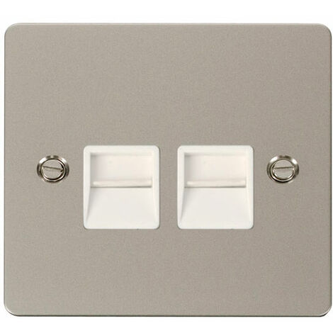 Flat Plate Pearl Nickel Secondary Telephone Twin Socket - White Trim ...
