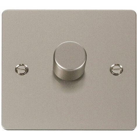 Flat Plate Pearl Nickel 1 Gang 2 Way LED 100W Trailing Edge Dimmer Light Switch - SE Home