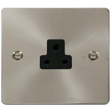 Flat Plate Satin / Brushed Chrome 1 Gang 2A Round Pin Socket - Black ...