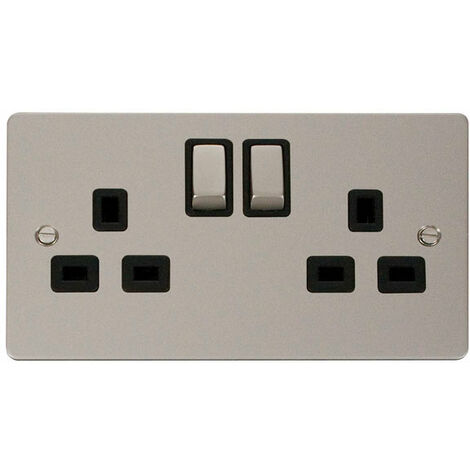 Flat Plate Pearl Nickel 2 Gang 13A DP Ingot Twin Double Switched Plug ...