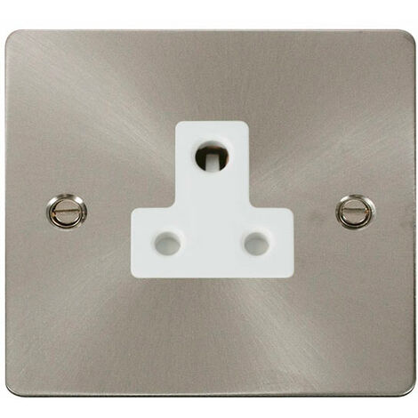 Flat Plate Satin / Brushed Chrome 1 Gang 5A Round Pin Socket - White ...