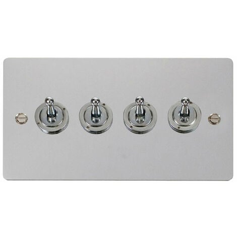 Flat Plate Polished Chrome 4 Gang 2 Way 10AX Toggle Light Switch - SE Home