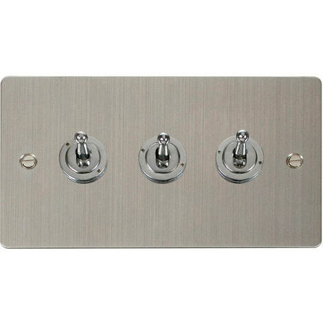 Flat Plate Stainless Steel 3 Gang 2 Way 10AX Toggle Light Switch - SE Home