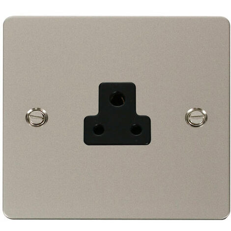 Flat Plate Pearl Nickel 1 Gang 2A Round Pin Socket - Black Trim - SE Home