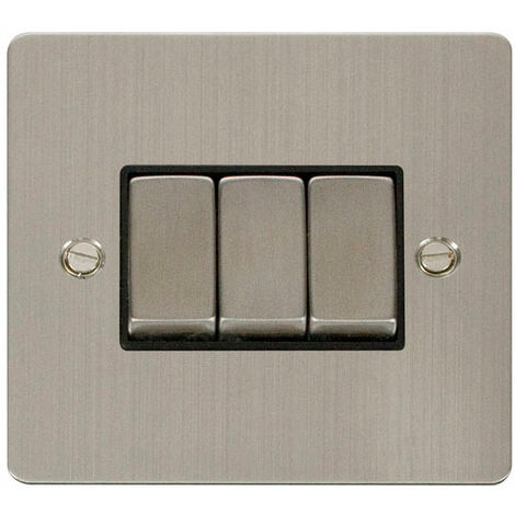 Flat Plate Stainless Steel 10A 3 Gang 2 Way Ingot Light Switch - Black Trim - SE Home
