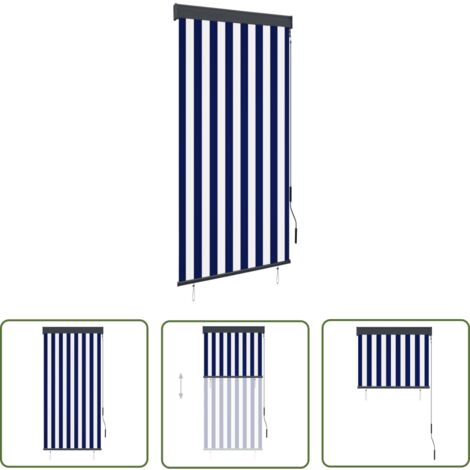 The Living Store Store roulant d'extérieur 80x250 cm Bleu et blanc ...