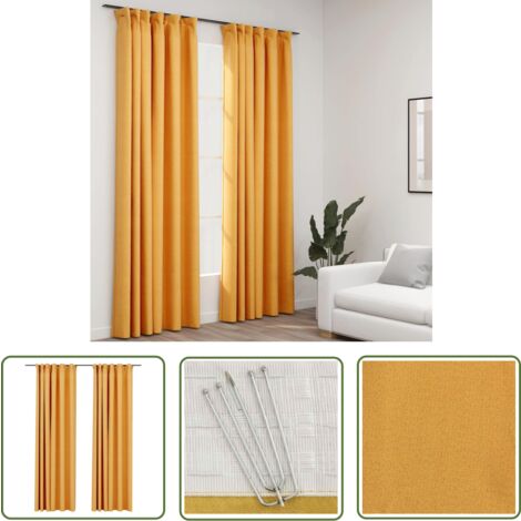The Living Store Rideaux occultants aspect lin et crochets 2 pcs Jaune ...