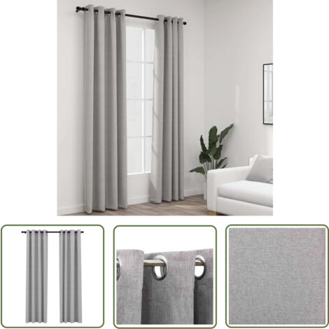 The Living Store Rideaux occultants Aspect lin avec œillets 2 pcs Gris ...