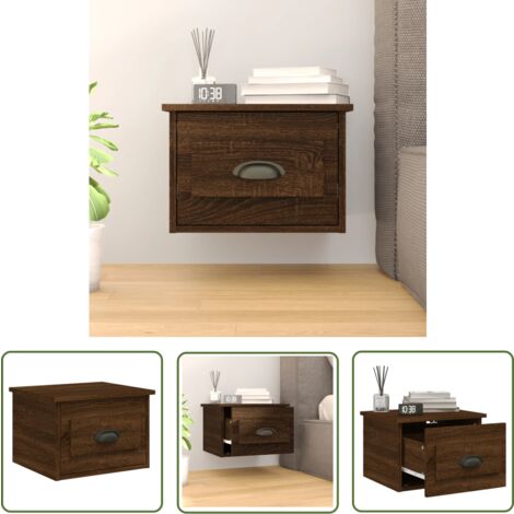 The Living Store Table de chevet murale chêne marron 41,5x36x28 cm ...