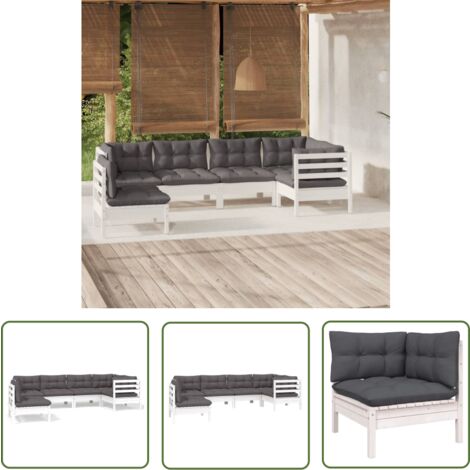 The Living Store Salon de jardin 6 pcs avec coussins blanc bois de pin ...