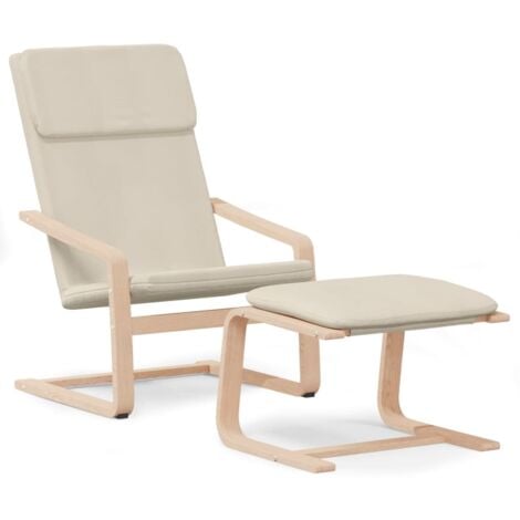 The Living Store Chaise de relaxation avec repose-pied Crème Tissu ...