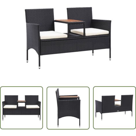 The Living Store Banc de jardin 2places et table à thé 143cm Résine tressée Noir - Banc De ...