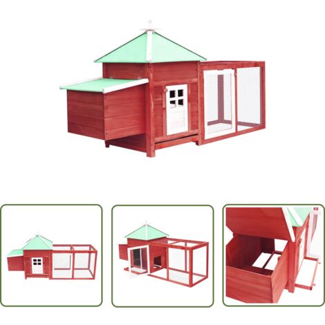 The Living Store Poulailler avec nichoir Rouge 190x72x102cm Bois de ...