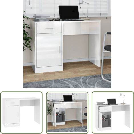 The Living Store - Bureau avec tiroir et armoire Blanc brillant ...